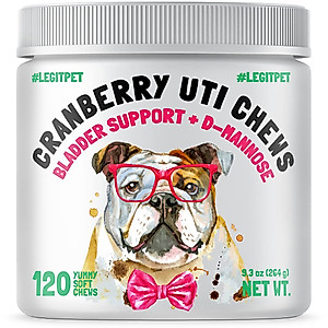 Cranberry UTI Chews for Dogs Bladder Suppot + D-Mannose Supports Kidney Urinary Tract 120 Chews and Probiotics for Dogs Natural Digestive Enzymes Prebiotics for Allergy 120 Chews
