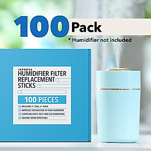 IMPRESA [100 Pack] Humidifier Refill Sticks for a Relaxing Atmosphere - Replacement Mini Humidifier Filter Sticks - Sticks for Small Humidifier with Filter - Remove Dryness with Water Filter Sticks