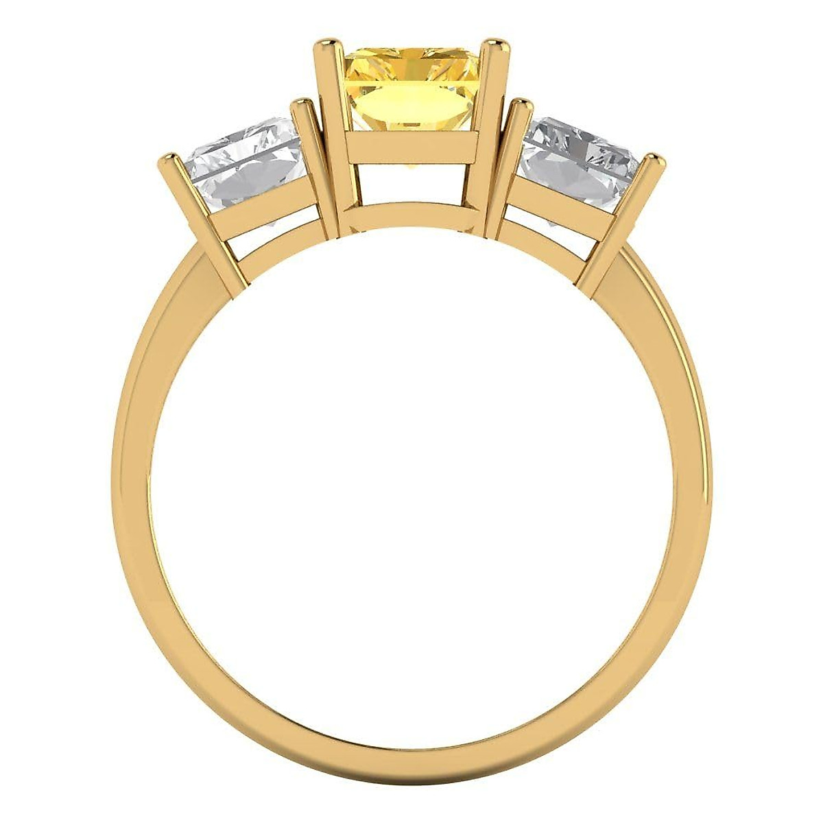 Clara Pucci 4.0 ct Emerald Cut 3 Stone Solitaire Natural Yellow Citrine Engagement Promise Anniversary Bridal Ring 18K yellow Gold 4.75