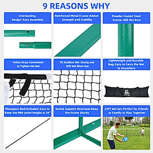 KL KLB SPORT Portable Pickleball Net System Regulation Size Net Set 22FT for Indoor and Outdoor, Designed for All Weather Conditions with Steady Metal Frame, Strong PE Net and 600D Carrying Bag