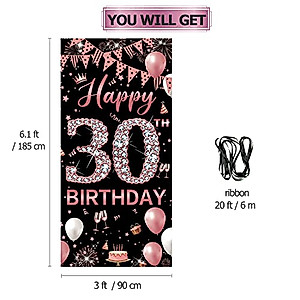 30th Birthday Decoration Door Banner, Rose Gold Happy 30th Birthday Decorations for Women, Door Cover Sign Poster Decoration, Dirty 30 Birthday Party Decoration Backdrop for Her 6.1ft x 3ft Fabric PHXEY