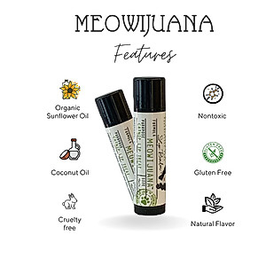 Crazy Cat Lady Meowijuana Vegan Lip Balm - Cruelty Free, Gluten Free, Non-GMO, Organic, 100% Natural Ingredients, Made with Catnip Infused Olive Oil - .15 oz - Made in USA