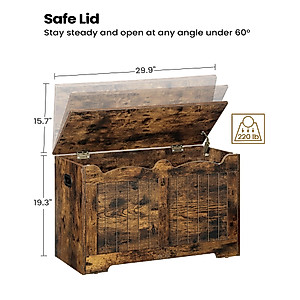 Hzuaneri Storage Chest, Storage Trunk with Safety Hinge, 29.9" Lift-Top Storage Bench, Wooden Storage Organizer, Shoe Bench for Entryway, Bedroom, Living Room, Rustic Brown SB04401X