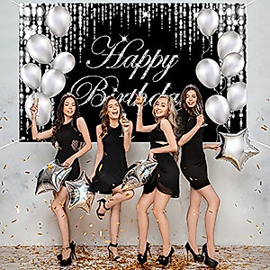 Silver Happy Birthday Banner Backdrop Large Happy Birthday Yard Sign backgroud It's My Birthday Backdrop Baby Shower Party Indoor Outdoor Car Decorations Supplies for Men Women Boys Girls