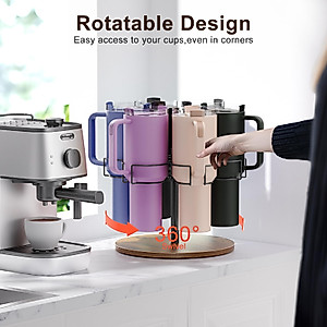 Yeuslor Water Bottle Organizer for Stanley 40 oz Tumbler with Handle, Rotatable Stanley Cup Organizer Holder, Kitchen Organizers and Storage for Stanley Cup Accessories, Wooden Base(Black)