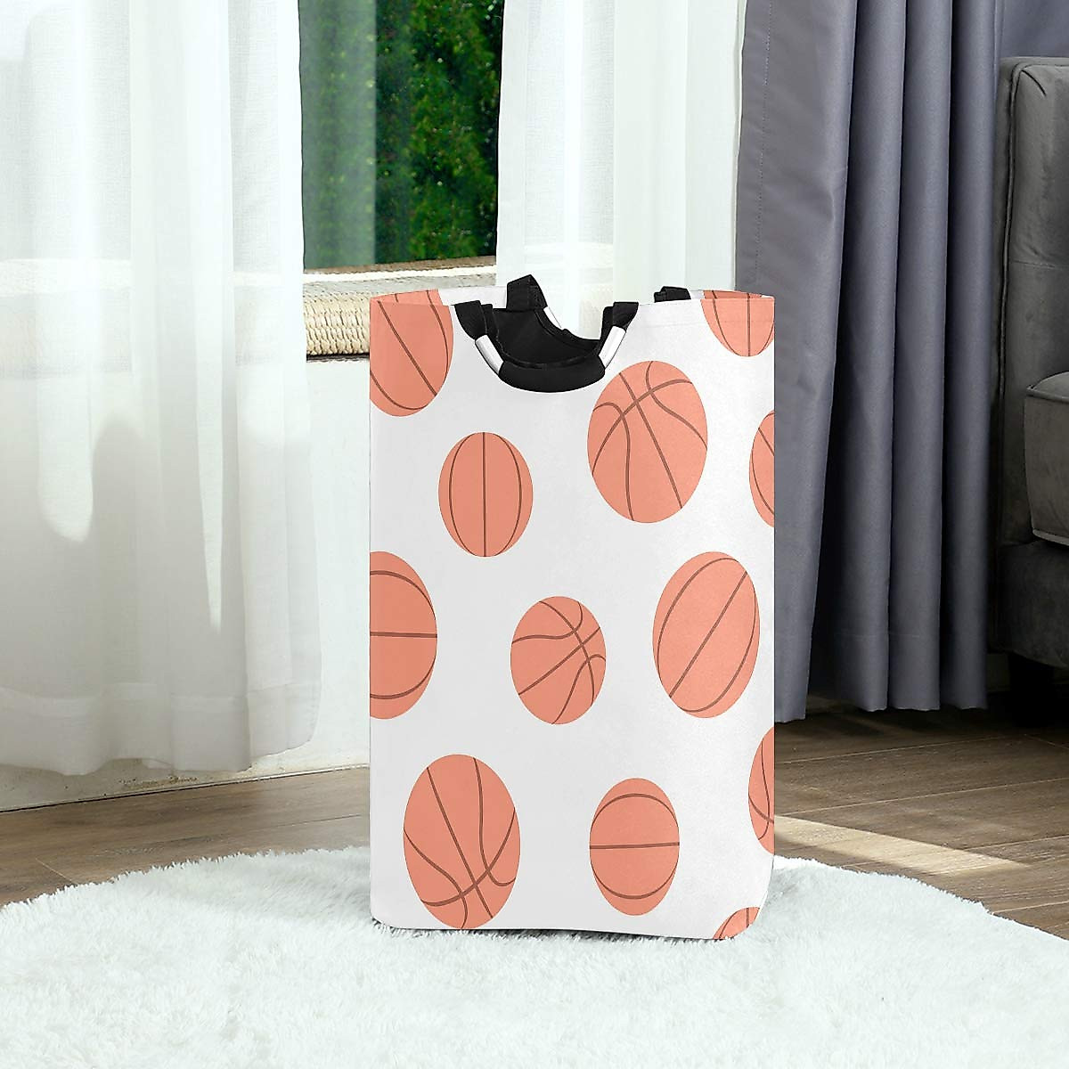 22.7"(H) Collapsible Laundry Hamper Basketball Print Laundry Basket Organizer Large with Handle Foldable Clothes Hamper