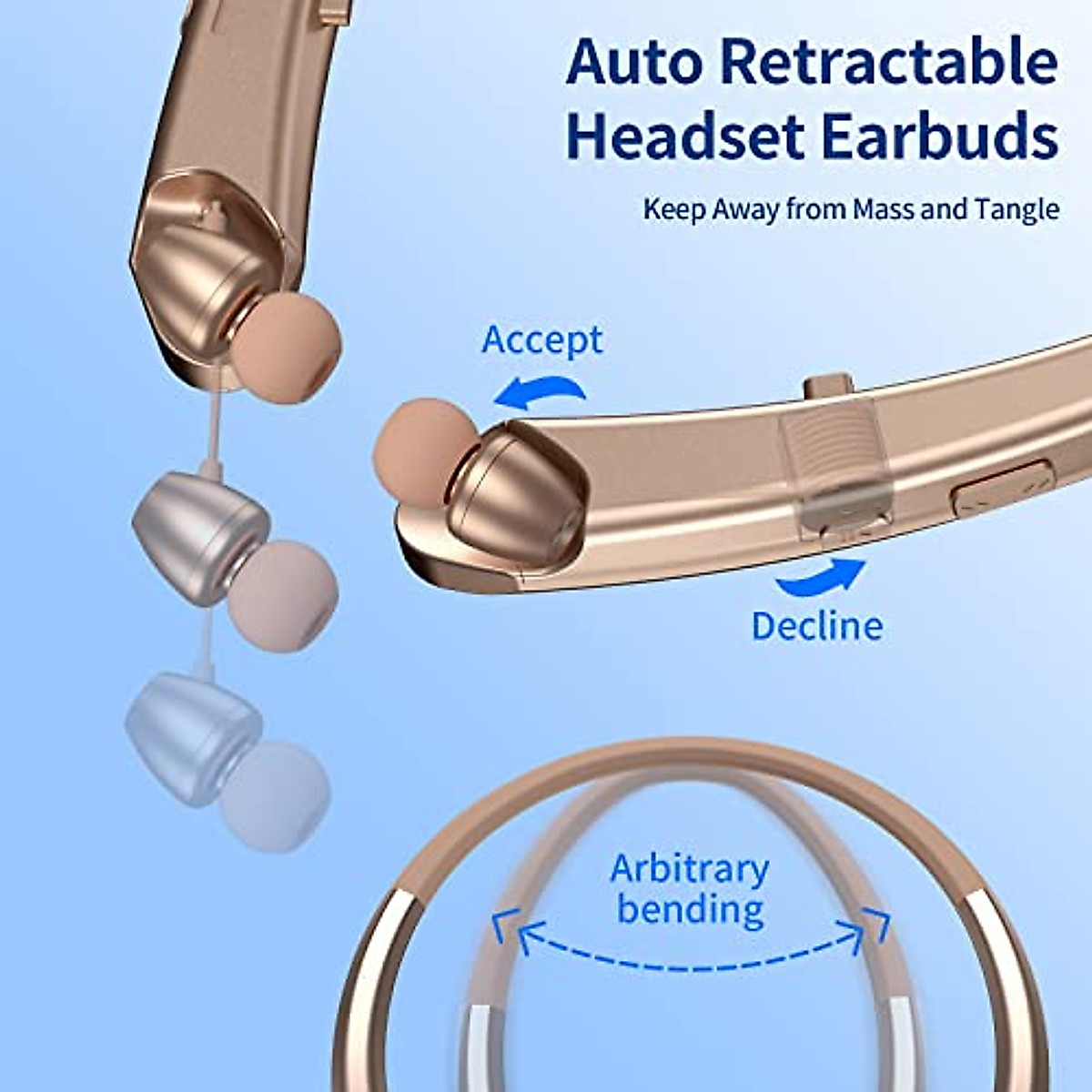 Neckband Bluetooth Headphones, Wireless Neckband Headset Retractable with Sweatproof Stereo Earbuds Call Vibrate Alert Earphones with Mic Compatible with iPhone, Android, iPad, Samsung (Rose)