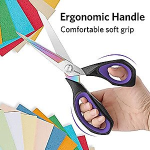 Asdirne Professional Fabric Scissors, Heavy Duty Titanium Coating Sewing Scissors, Ultra-Sharp Blade Fabric Shear, Ergonomic Rubber Handle, Great for Craft, Sewing, Leather Tailor, 9.4”, Black/Purple