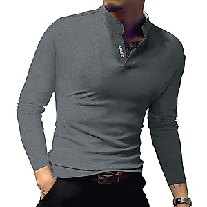 LOGEEYAR Mens Fashion Polo Shirt Short/Long-Sleeve Slim Fit Henley T-Shirts Pique Cotton Clothes