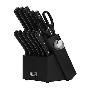 Hanmaster Knife Set, 13 Pieces Stainless Steel Knife Sets for Kitchen with Block, Kitchen Scissors, Sharp Kitchen Knife for Home and Restaurants, Box Packed，Elegant Black.