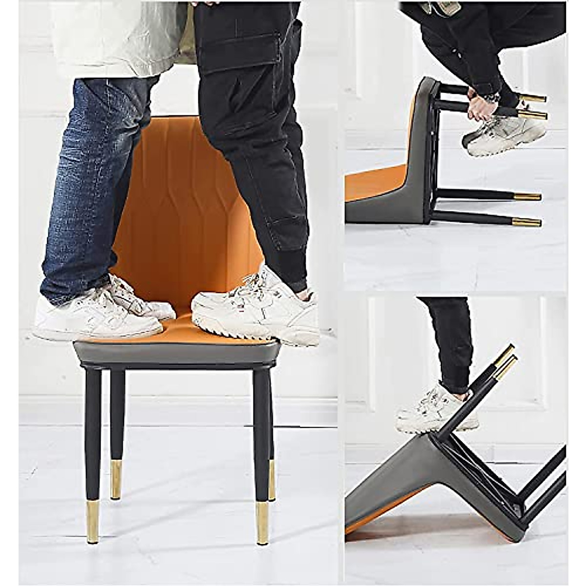 FIXARE Kitchen Dining Chairs Modern PU Leather High Back Padded Soft Seat Lounge Chair Metal Legs Living Room Chairs (Color : 3)