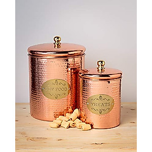 Amici Pet Copper Spaniel Treats Canister Decorative Hand Made Hammered Finish Metal Storage Container, 38 oz. Capacity (Medium)