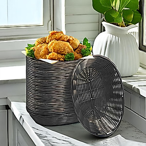 Cheardia 12 Pack Plastic Oval Basket, 8.6 X 6.3 X 2.1 Inch Woven Bread Baskets for Serving Small Empty Gift Baskets, Imitation Rattan Basket for Kitchen Restaurant Centerpiece Display - Dark Brown