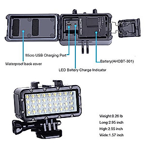 Suptig Diving Light High Power Dimmable Waterproof LED Video Light Fill Night Light Diving Underwater Light Waterproof 147ft for Gopro Hero 11 Hero 10 Hero 9 Hero 8 Hero 7 Hero 5/6/5S/4/3+Action Cam