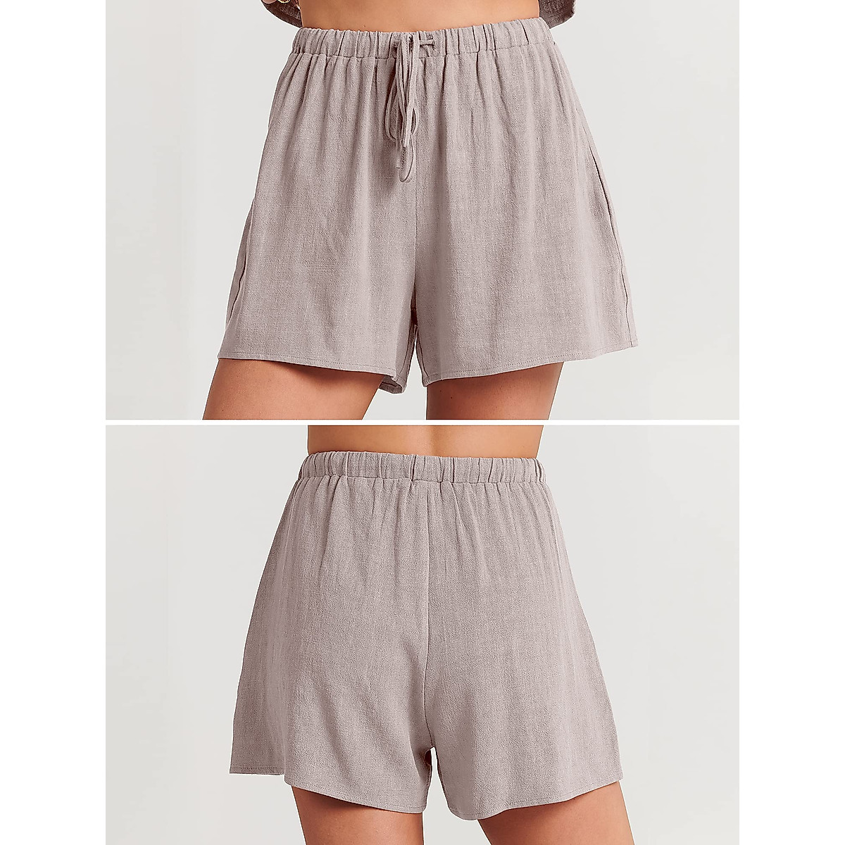 ANRABESS Women 2 Two Piece Outfits Lounge Matching Sets Linen Shorts Boho Aesthetic Clothes Sleeveless Tops 2023 Summer Outfits Vacation Beach 806yinhui-M, Light Grey