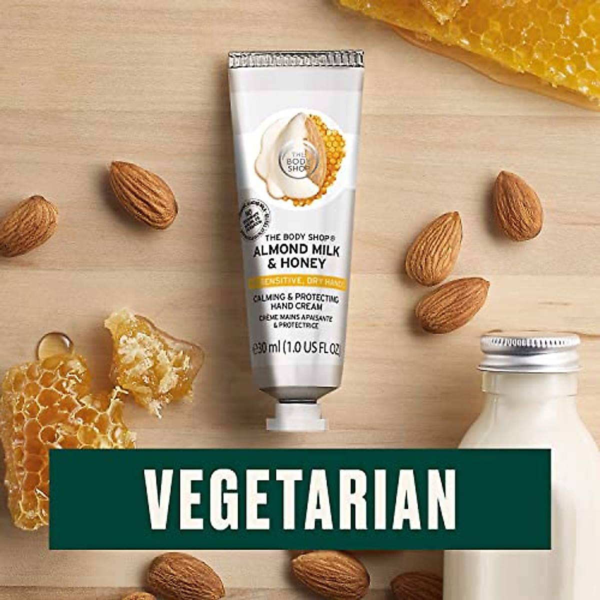 The Body Shop Almond Milk & Honey Hand & Cream – Moisturizes and Protects Sensitive Skin – 3.3 oz