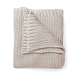 MakeMake Organics Organic Throw Blanket GOTS Certified Organic Cotton Blanket Chunky Knit Super Soft Cozy Fall Winter Large Adults Throw Blanket (50x60, Shell)
