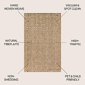 JONATHAN Y NFR100A-3 Hira Hand Woven Diamond Chunky Jute Indoor Area-Rug Bohemian Farmhouse Easy-Cleaning Bedroom Kitchen Living Room Non Shedding, 3 X 5, Natural Color
