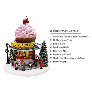 MOMENTS IN TIME Christmas Village Building, Cupcake Shop with LED Lights and Christmas Music - Battery Operated (not Included) (10.4" H x 9.5" W x 7.5" D)