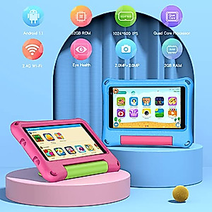 Kids Tablet 7 Inch Tablet for Toddlers, Android 11 Tablet 2GB RAM 32GB Storage with WiFi Dual Camera, Parental Control Mode Google Playstore YouTube Netflix for Boys Girls (Pink)