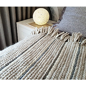 Crochet wool Blanket Gray Beige Warm throw blanket merino Knit Handmade Throw, 43x63 inches