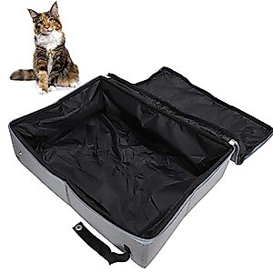 Cat Litter Box, Soft Cat Litter Box Portable Folding Cat Toilet, Waterproof Cat Litter Box for Outdoor Camping(Gray, L)