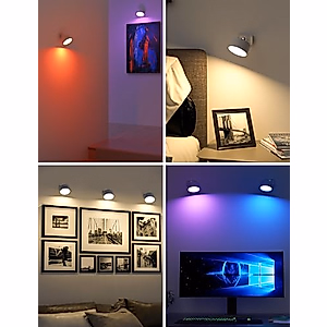 PURSNIC LED Wall Sconces, 16 RGB Colors Dimmable, Wireless Rechargeable Battery Operated, Wall Light with Remote, Magnetic 360°Ball, Auto Timer for Bedroom, Living Room, Hallway, White