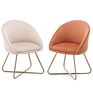 Artechworks Modern Velvet Dinning Chair with Golden Legs, Lounge Chair Set of 2, Accent Armchair for Living Dining Room Bedroom Reception Chair, Caramel