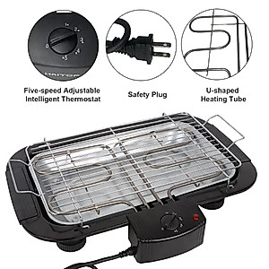 HAITOP Indoor Electric Grill Smokeless 2000W, Household Smoke Free Electric Grill,Portable Tabletop Grill Kitchen BBQ Grills,Adjustable Temperature Control,Removable Water Filled Drip Tray