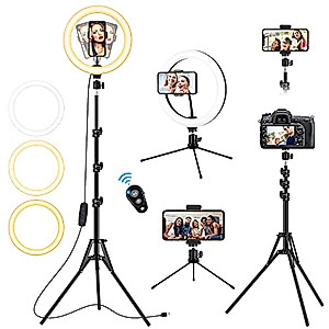 10" Ring Light with 57" Floor/7" Desk Stand and 2 Phone Holders, Selfie Ring Light for Computer/Phone/Laptop/Webcam