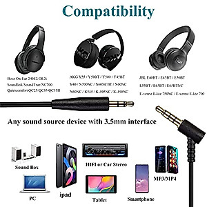 3.5mm to 2.5mm Aux Cable Cord Compatible with QuietComfort QC35II QC35 QC25 On-Ear 2 OE2 OE2i Noise Cancelling Headphones, JBL E45BT E55BT E65BTNC Bluetooth Earphone, Audio Replacement Wire(4ft)