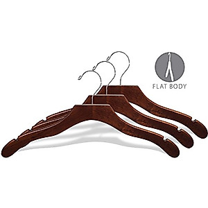 The Great American Hanger Company Wavy Wood Top Hanger, Box of 100 Space Saving 17 Inch Wooden Hangers w/Walnut Finish & Chrome Swivel Hook & Notches for Shirt Jacket or Dress