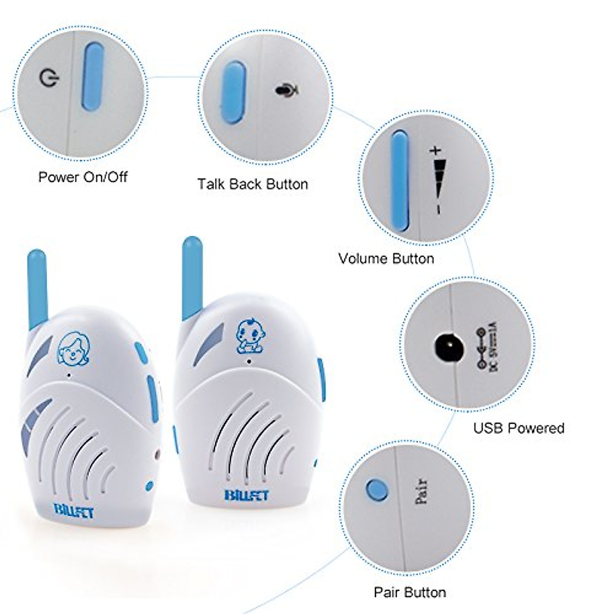 Audio Baby Monitor Intercom walkie-Talkie Two-Way Portable USB Charging