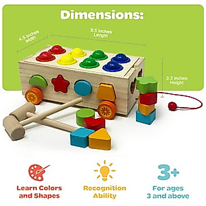 KIDSTHRILL 22 Pcs Set Wooden Shape Sorter Toy for Toddlers, & Pound A Ball Toy 12 Shapes 8 Balls 2 Hammers Montessori Gift Toys for 2 3 4 Years Old Boys & Girls Fine Motor Skills Toddler Toy