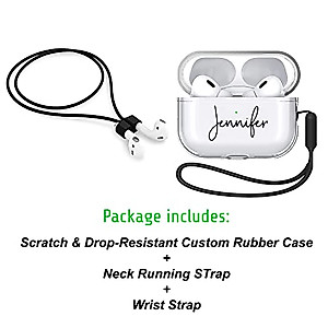 MARBLEFY Custom Name Airpod Pro 2 Case with Wrists strap and Running Strap Compatible with Apple AirPods Pro 2nd Gen - Personalized Case Cover Set