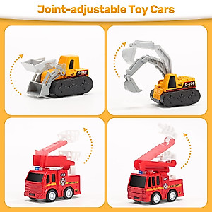 Car Toys with Play Mat, Toy Cars for Boys,Car Toys for Toddlers,Pull Back Cars Include Construction Vehicles, Fire Vehicles, etc.10 Road Signs 4 Dolls,Vehicle Toy Set for Kids.