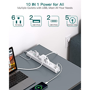 Power Strip Surge Protector with USB C - Flat Plug Extension Cord with 6 AC Outlets 4 USB (2 USB C), Wall Mount, 5ft, 900 J, Multi Plug Outlet Extender for Home Office Dorm Room Essentials