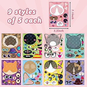 HubirdSall 45Pcs Cats Make-a-Face Stickers Make You Own Cats Holographic Stickers Games School Activity Reward for Kids Teacher Art Craft Birthday Gift Party Favors Room Decor Sticker for Children