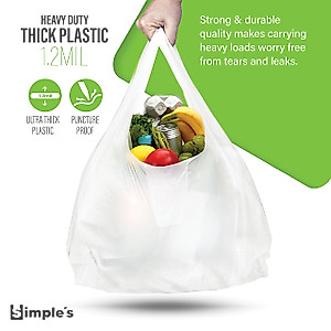 Simple's Plastic Bags with Handles For Small Business,(80 Count) Very Strong Shopping Bags, Grocery bags, plastic t-shirts bag, to go bags, Bag Dispenser Roll - Measures 12"x7"x22", 1.2 Mil Thickness