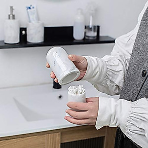 JIMEI Marble Cotton Swab Holder with Lid, Cotton Ball Holder Q-tip Dispenser Bathroom Storage Round Container Organizer