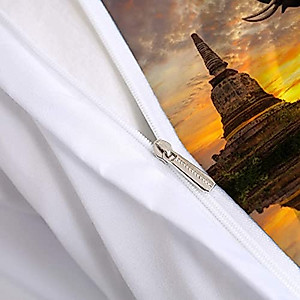 Quilt Cover Twin Size Ancient Pagoda in Thailand 3D Bedding Sets Elephant Duvet Cover Breathable Hypoallergenic Stain Wrinkle Resistant Microfiber with Zipper Closure,beding Set with 2 Pillowcase