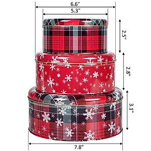 Yeenoon 3 Pack Christmas Cookie Tins with Lids, Round Sturdy Gift Tins, Christmas Baking Cake Container for Storing Patisseries, Snack, Chocolate, Special Christmas Holidays Gift