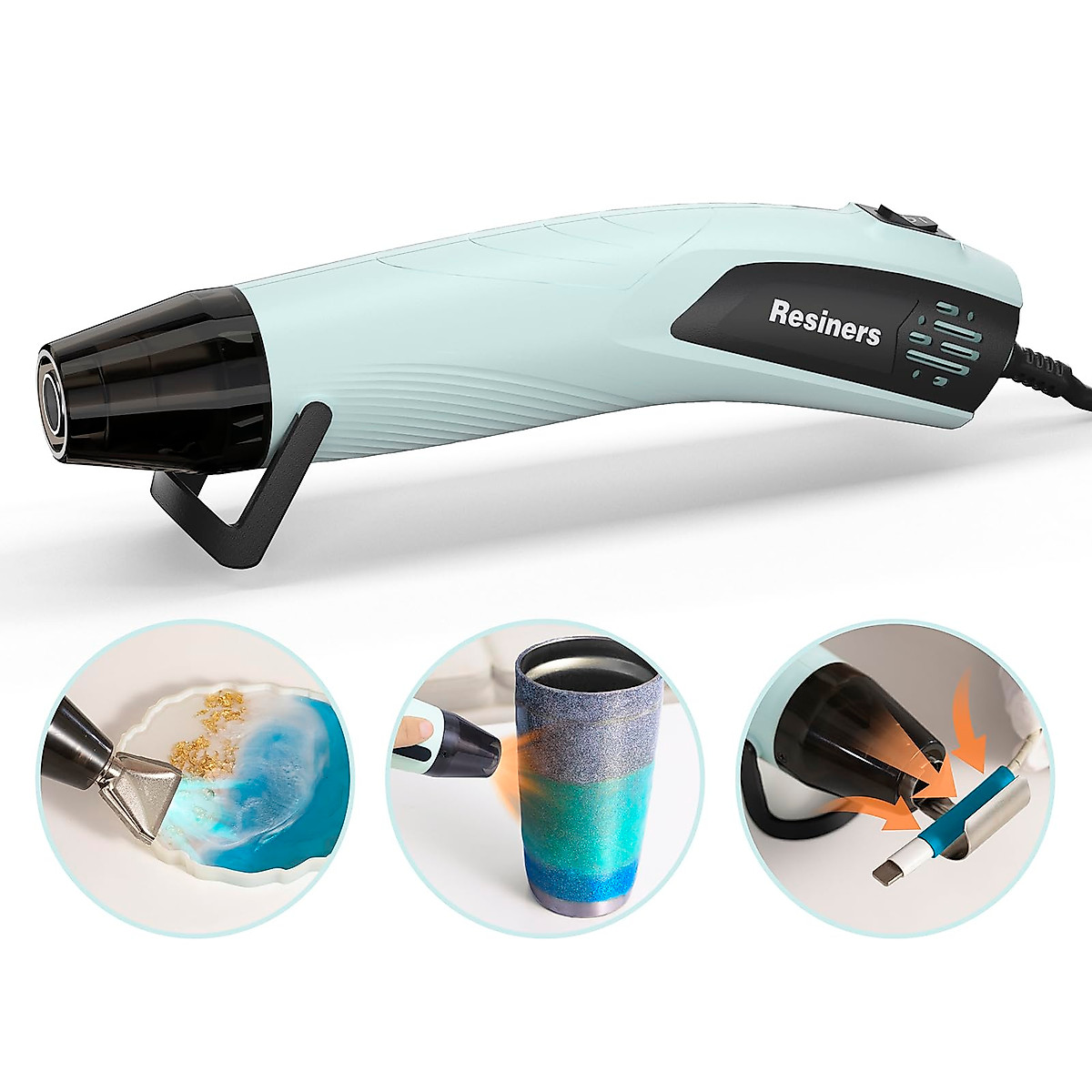 Resiners Heat Gun for Crafts, Mini Dual Temp Hot Air Gun Tool for Epoxy Resin, 3 Nozzles, 350W 662℉ (350℃) Fast Heat, Bubble Remove,DIY Glitter Tumblers,Vinyl Shrinking Wrap,Embossing,Candle Making