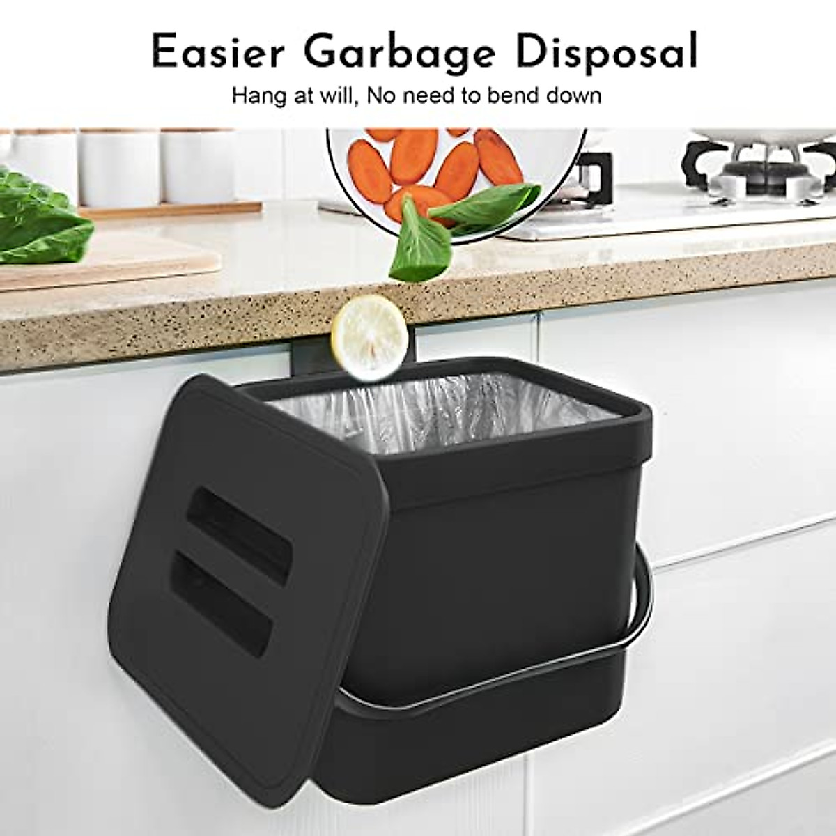 FODISU Small Garbage Can with Lid 1.8 Gallon Wall-Mounted Trash Can, 7 Liter Hanging Trash Can for Kitchen Cabinet Door, Under Sink Garbage Can, Countertop Compost Bin for Bathroom, Kitchen