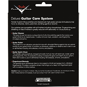 Fender Guitar Super Care Kit Bundle with Speed Stick String Cleaner, Custom Shop Deluxe Guitar Care System 4 Pack, Super-Soft Dual-Sided Microfiber Cloth, and Fender Factory Microfiber Cloth