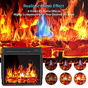 18-inch Electric Fireplace Heater with LED Realistic Flame Effect, Fireplace Insert Heater with Remote 1H to 9H Timer Safety Overheat Protection, Fireplace Stove for Bedroom Home Office, 1400W, Black