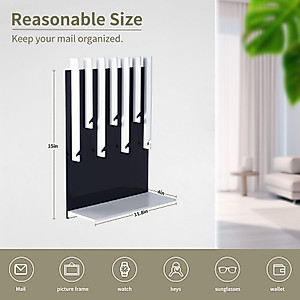 HEKORE Key and Mail Holder for Wall, Adhesive Entryway Organizer Mail Shelf, Acrylic Modern Wall Key Holder with Shelf No Drill Decorative Key Hooks (15" x 12" x 4") (Key and Mail, Large)