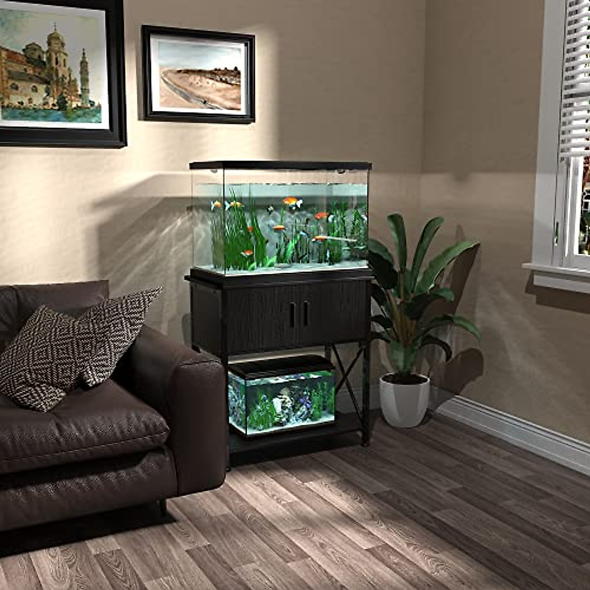 GDLF Fish Tank Stand Metal Aquarium Stand for up to 20 Gallon Long with Cabinet for Fish Tank Accessories Storage,28.7" L