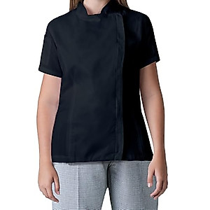Lazzar Women's Chef Coat | Short Sleeves | Dryfit, Lightweight | Concealed Zipper With Flap | Thermometer & Instrument Pockets (Black, Large)