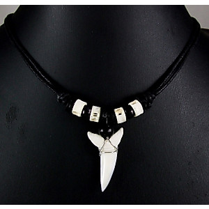 Swimmi Genuine Shark Tooth Necklace for Men, Mako Shark Tooth Necklace, Handmade Wooden Beads adjustable Cords Shark Tooth Necklace for Women Jewelry EA200